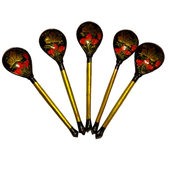 Vintage | Kitchen | New Vintage Set Of 5 Hand Painted Small Spoons ...